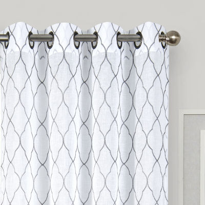 Regal Home Bayview Grommet Top Embroidered Sheer Single Curtain Panels ...