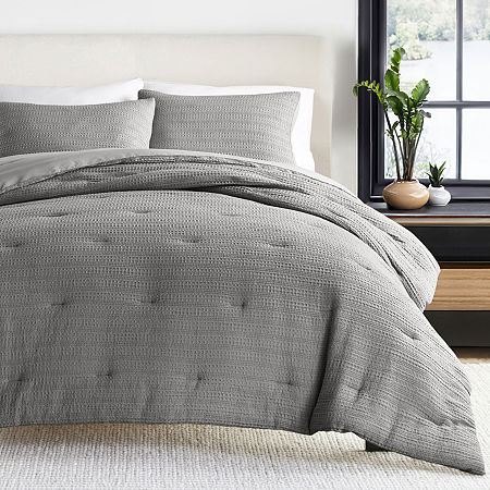 ienjoy Home Waffle Textured 3-Piece Comforter Set  Full/Queen - Fog
