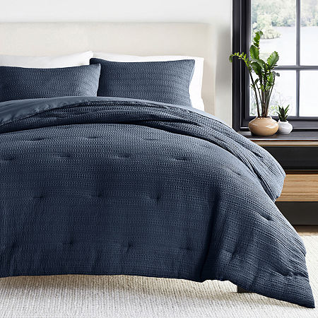 ienjoy Home Waffle Textured 3-Piece Comforter Set  Full/Queen - Navy