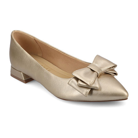 Journee Collection Womens Ophelia Bow Low Block Heel Dress Flats - Champagne