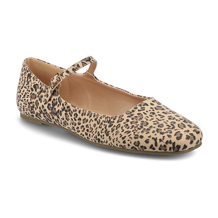 Journee Collection Womens Carrie Square Toe Mary Jane Flats - Leopard