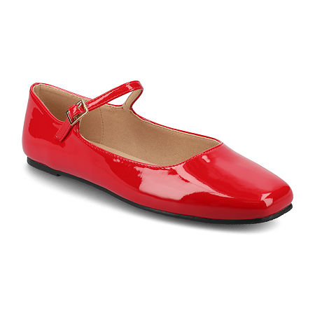 Journee Collection Womens Carrie Square Toe Mary Jane Flats - Red Patent