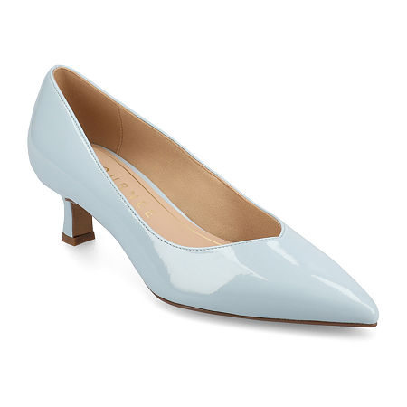Journee Collection Womens Pammie Pointed Toe Kitten Heel Dress Pumps - Blue Patent