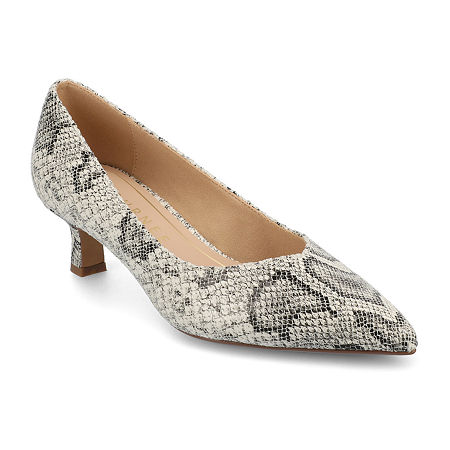 Journee Collection Womens Pammie Pointed Toe Kitten Heel Dress Pumps - Snake
