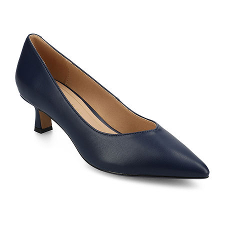 Journee Collection Womens Pammie Pointed Toe Kitten Heel Dress Pumps - Navy