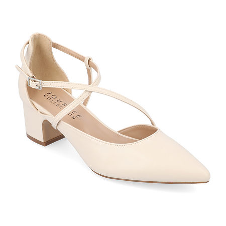Journee Collection Womens Galvinn Crisscross Pointed Toe Pumps - Bone