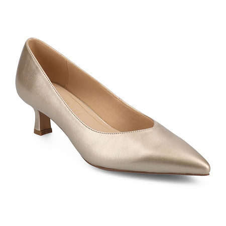 Journee Collection Womens Pammie Pointed Toe Kitten Heel Dress Pumps - Champagne
