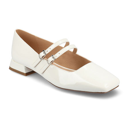 Journee Collection Womens Gredah Square Toe Double Strap Mary Jane Flats - White Patent