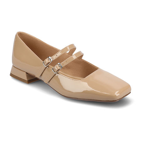 Journee Collection Womens Gredah Square Toe Double Strap Mary Jane Flats - Nude Patent