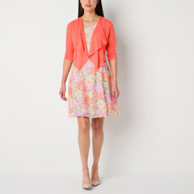 Perceptions Womens Floral Jacket Dress, Color: Coral White - JCPenney