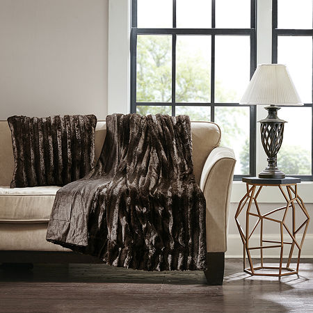 Madison Park Duke Ribbed Faux-Fur Decorative Pillow  20 x 20 - Brown