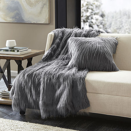 Madison Park Edina Faux-Fur Decorative Pillow  20 x 20 - Gray