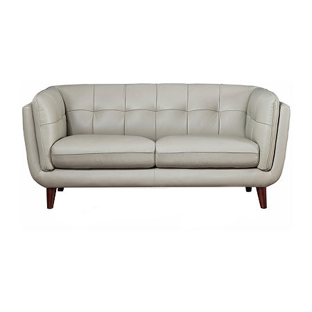 Click here for Solana Sharkfin-Arm Leather Loveseat  One Size  Wh... prices