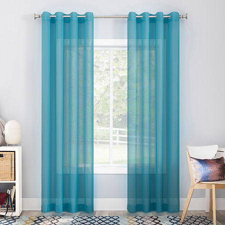 Click here for Calypso Sheer Voile Grommet Curtain Panel - Sky Bl... prices