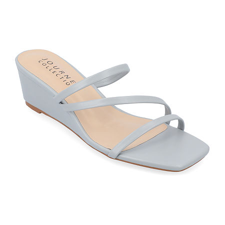 Journee Collection Womens Takarah Wedge Sandals  7 Medium  Blue