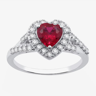 Yes, Please! Womens Lab Created Red Ruby Sterling Silver Heart Halo ...