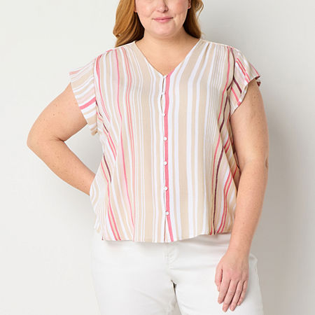 Click here for Liz Claiborne Womens V Neck Short Sleeve Plus Blou... prices