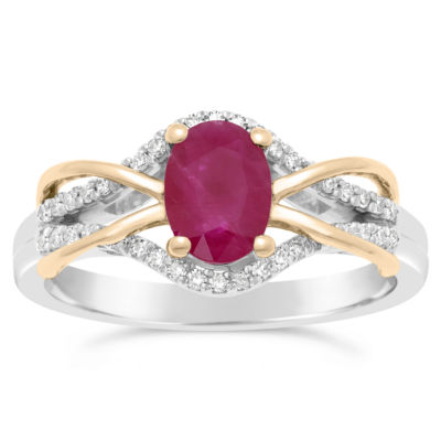 Womens 1/6 CT. T.W. Lead Glass-Filled Red Ruby 10K Two Tone Gold ...
