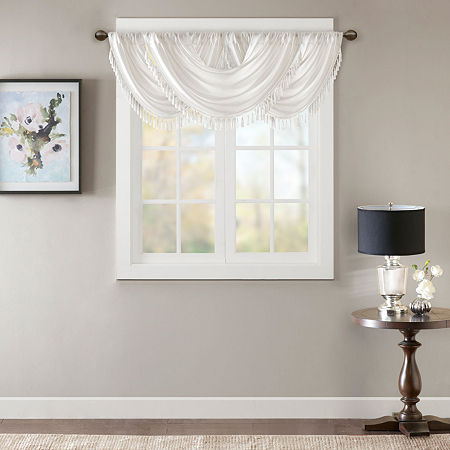 Madison Park Elena Faux Silk Waterfall Embellished Valance Window Valance for Bedroom and kitchen  Lining and Rob Pocket/Back Tab valances for windows