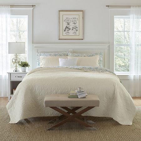 Laura Ashley Felicity Cotton Reversible 3 Piece Quilt Set  King - Ivory