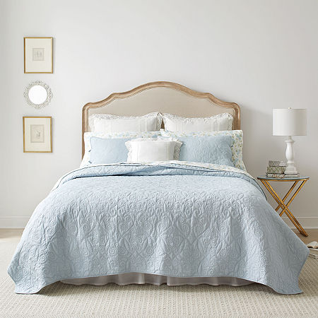 Laura Ashley Felicity Cotton Reversible 2 Piece Quilt Set  Twin - Breeze Blue