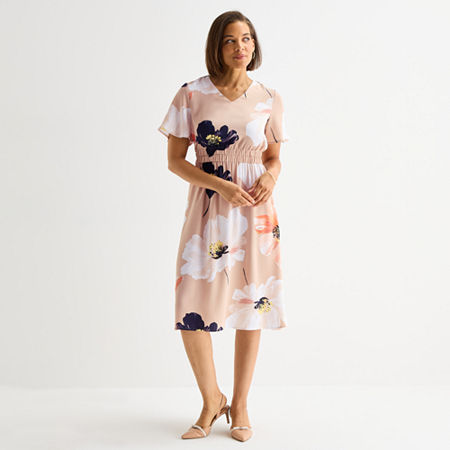 Click here for Liz Claiborne Womens Short Sleeve Midi Floral Sati... prices