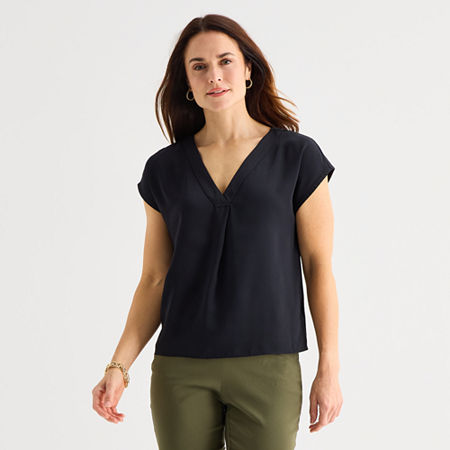 Click here for Liz Claiborne Womens V Neck Short Sleeve Satin Blo... prices