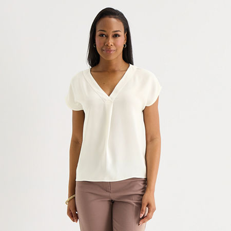 Click here for Liz Claiborne Womens V Neck Short Sleeve Satin Blo... prices