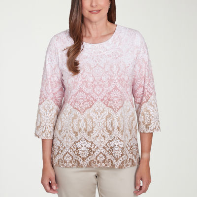 Alfred Dunner Coming Up Roses Womens Crew Neck 3/4 Sleeve T-Shirt ...