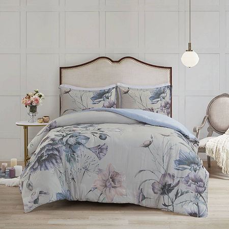 Madison Park Cassandra Cotton 3-Pc. Duvet Cover Set  Full/Queen - Blue