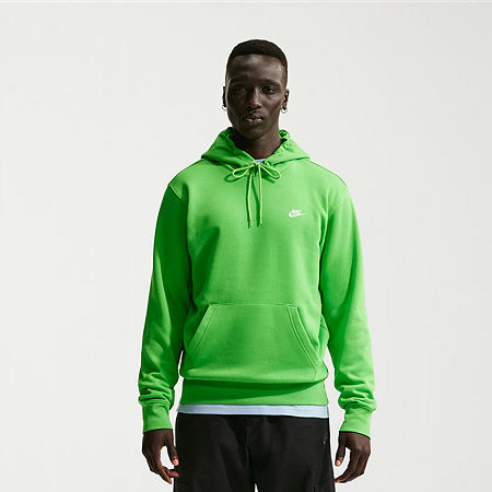 Nike Mens Club Fleece Premium Embroidered Pullover Hoodie in Mean Green/Mean Green/White Size: Large