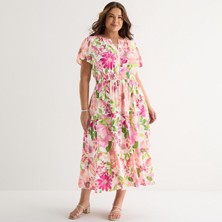 Click here for Be by CHETTA B Womens Plus Short Sleeve Floral Max... prices