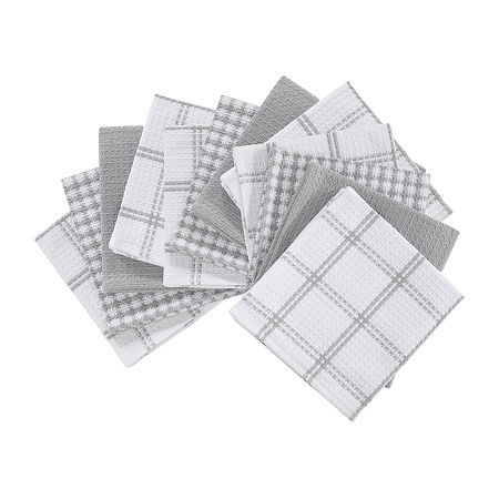 T-Fal Coordinating Flat Waffle Weave Dish Cloth  Set of 12 - Gray