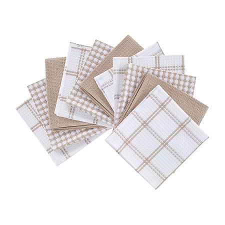 T-Fal Coordinating Flat Waffle Weave Dish Cloth  Set of 12 - Sand