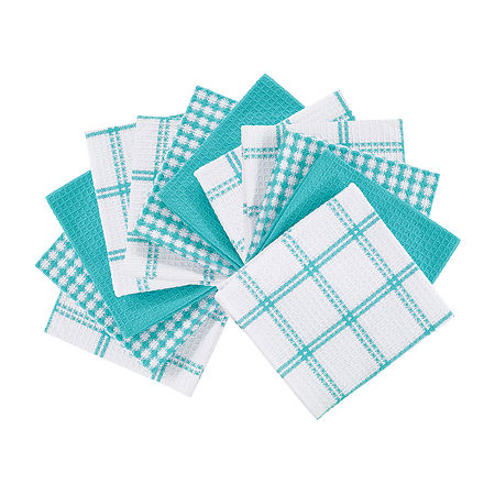 T-Fal Coordinating Flat Waffle Weave Dish Cloth  Set of 12 - Breeze