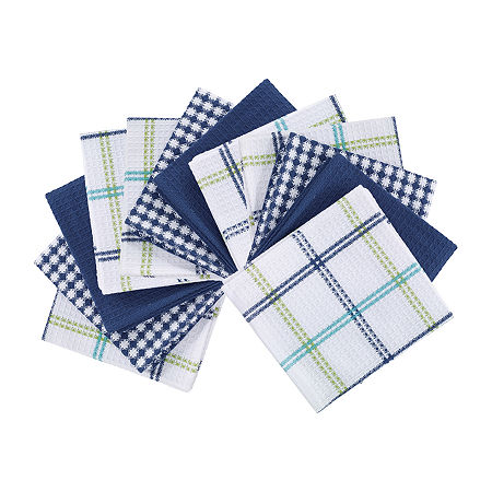 T-Fal Coordinating Flat Waffle Weave Dish Cloth  Set of 12 - Cool