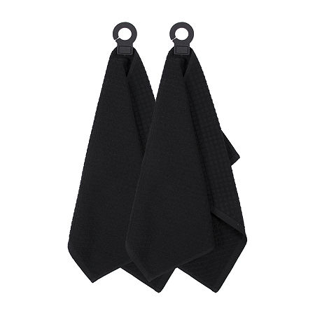 Ritz Hook and Hang Woven Kitchen Towel  Set of 2 - Black