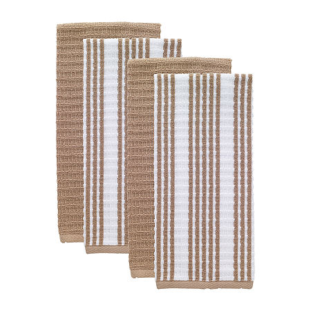 T-Fal Solid and Stripe Waffle Kitchen Towel  Set of 4 - Sand