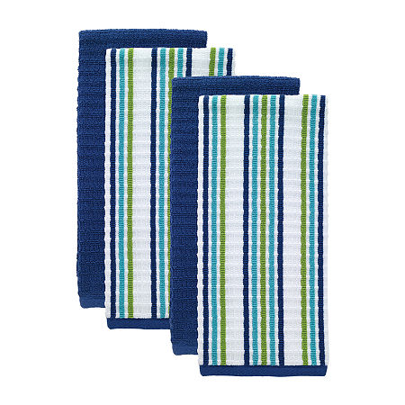 T-Fal Solid and Stripe Waffle Kitchen Towel  Set of 4 - Cool  Blue