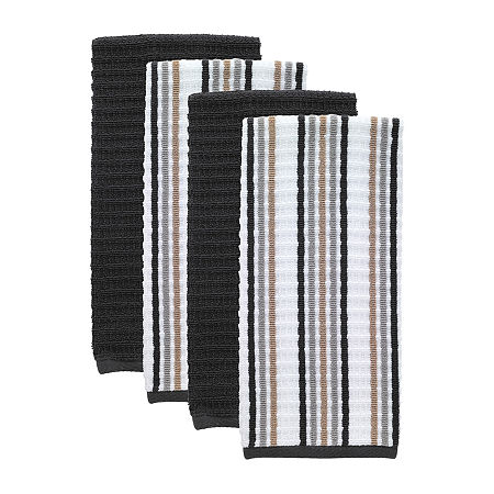 T-Fal Solid and Stripe Waffle Kitchen Towel  Set of 4 - Charcoal