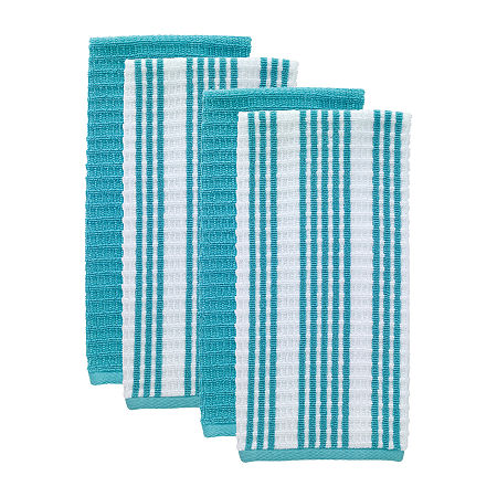 T-Fal Solid and Stripe Waffle Kitchen Towel  Set of 4 - Breeze