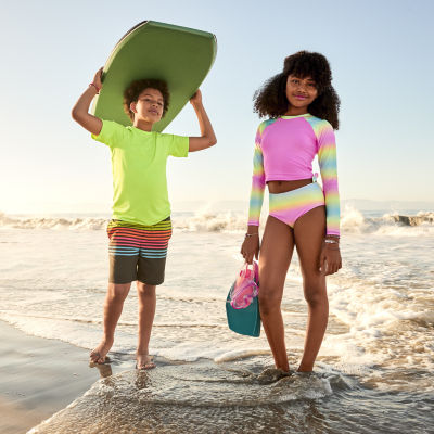 Thereabouts Little & Big Girls Tie Dye Rash Guard Set, Color: Sunshine ...