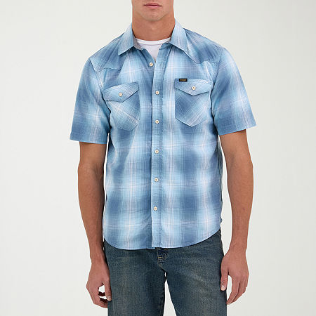 Click here for Wrangler Mens Regular Fit Short Sleeve Plaid Butto... prices