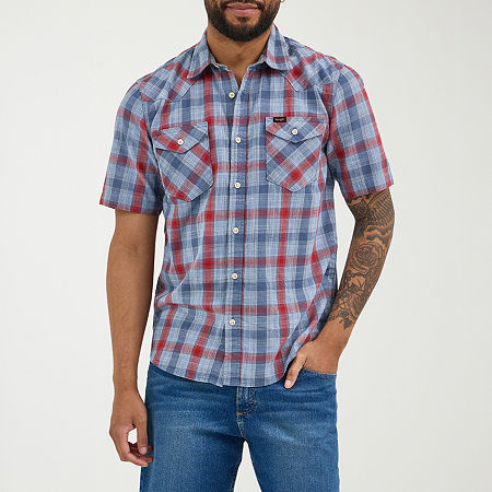 Click here for Wrangler Mens Regular Fit Short Sleeve Plaid Butto... prices