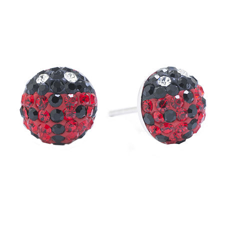 Black  Red  & White Crystal Pave Ladybug Stud Earrings in Sterling Silver - Red