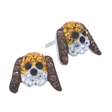 Multicolor Crystal Pave Dog Head Stud Earrings in Sterling Silver - Silver