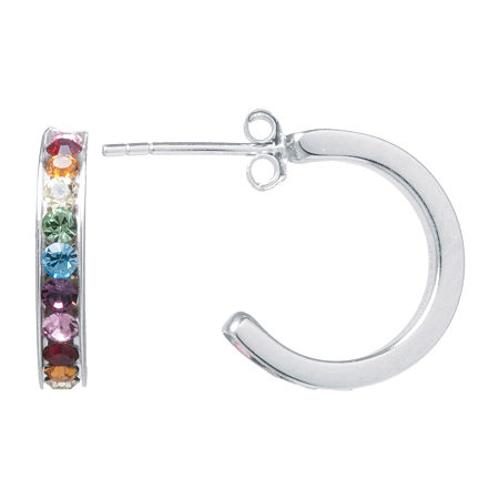 Multicolor Crystal Pave Small Hoop Earrings in Sterling Silver  0.59 - Multi