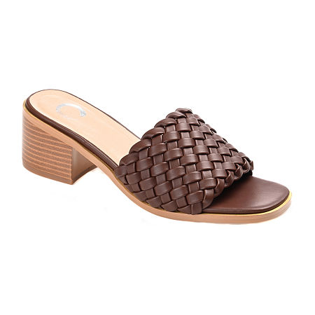 Journee Collection Womens Fylicia Woven Block Heel Slide Sandals - Brown