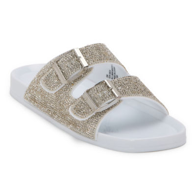 Mixit Womens Rhinestone Slide Sandals, Color: White - JCPenney