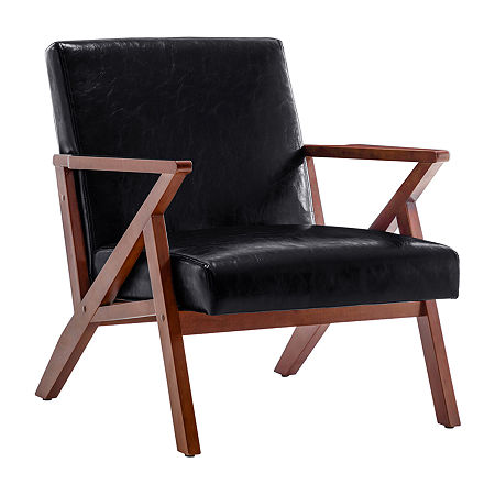 Convenience Concepts 28.5 Faux Leather Cliff Mid-Century Modern Accent Armchair - Black Faux Leather  Espresso